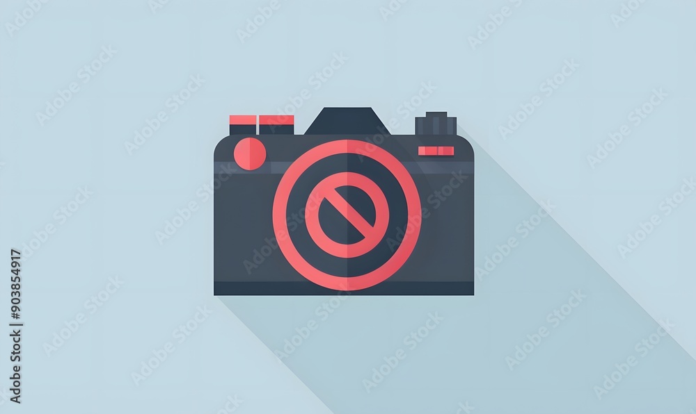 A bold and clear vector icon of a camera with a circle and diagonal ...