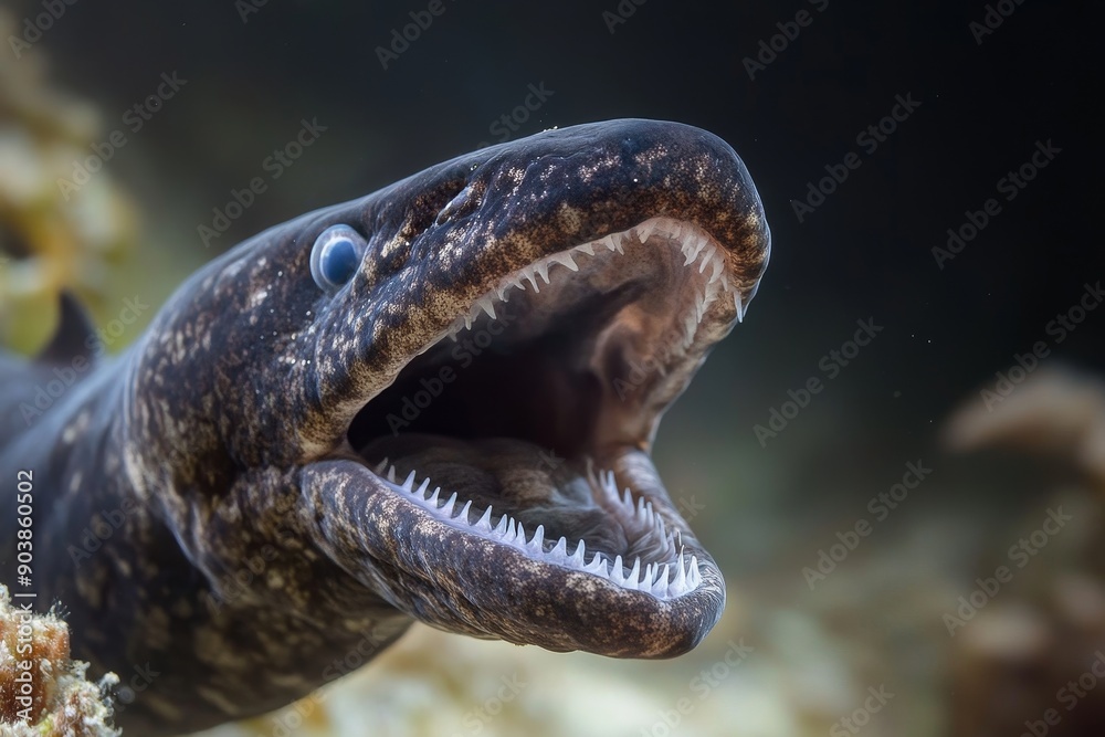 A gulper eel expanding its massive jaws in a rare feeding display. High ...