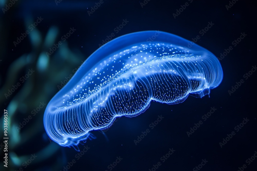 The delicate, translucent body of a deep-sea comb jelly, pulsating ...