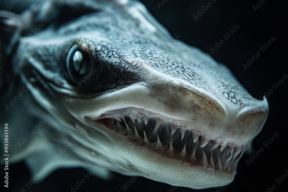 Close-up of the bizarre face of a chimaera, also known as a ghost shark ...
