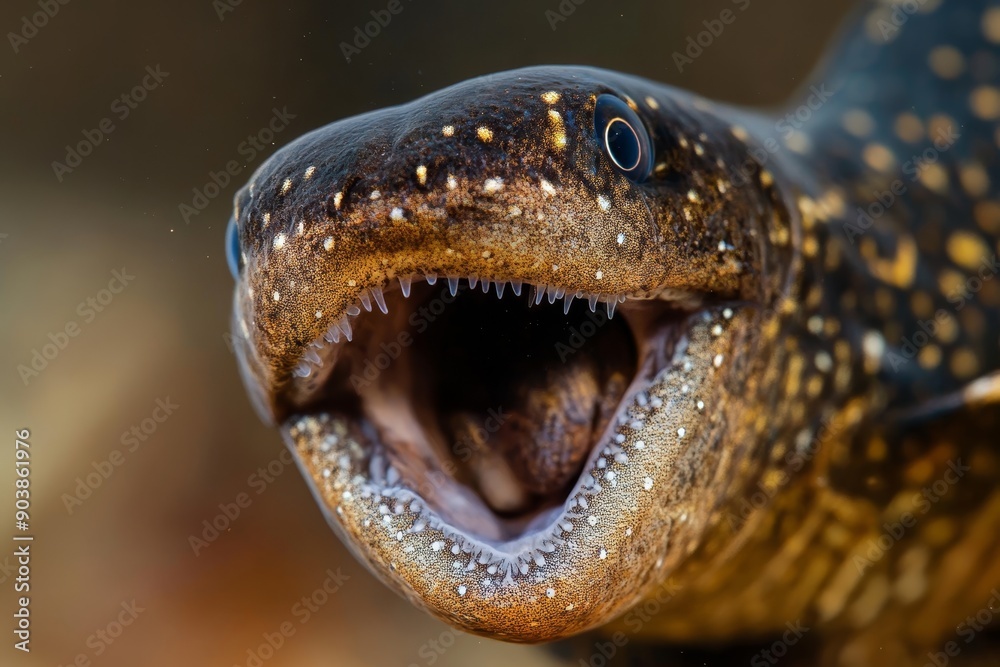 Close-up of a mysterious gulper eel ballooning its throat to capture ...