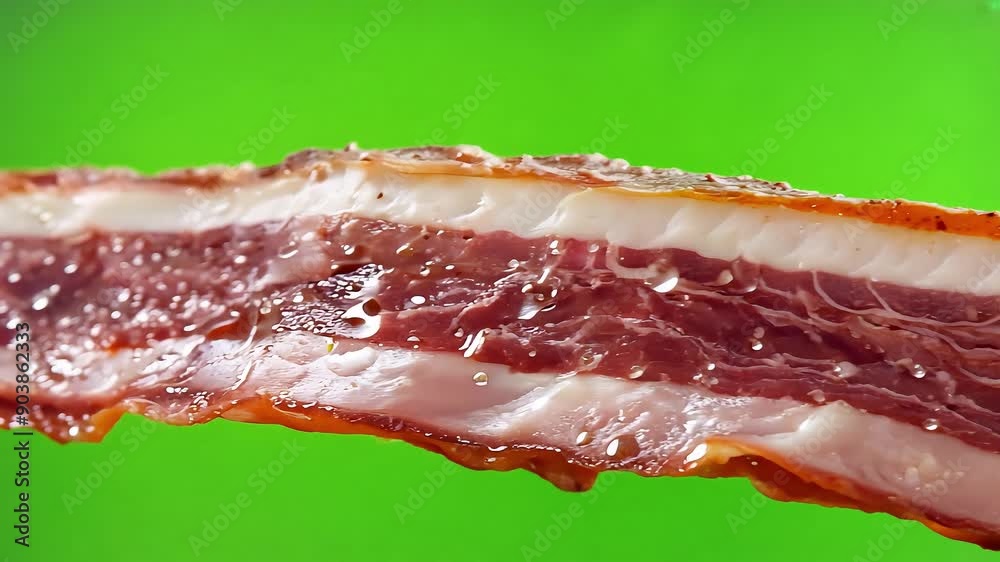 Close-Up of Crispy Bacon Strip green screen background with Ai ...