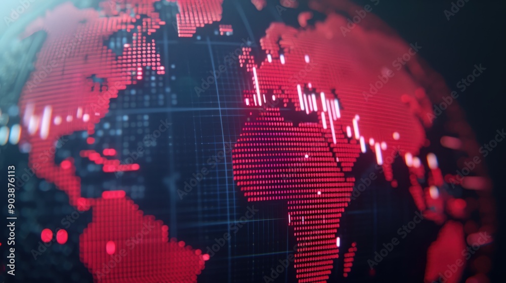 Digital Globe with Declining Red Bar Graphs Representing Data Stock ...