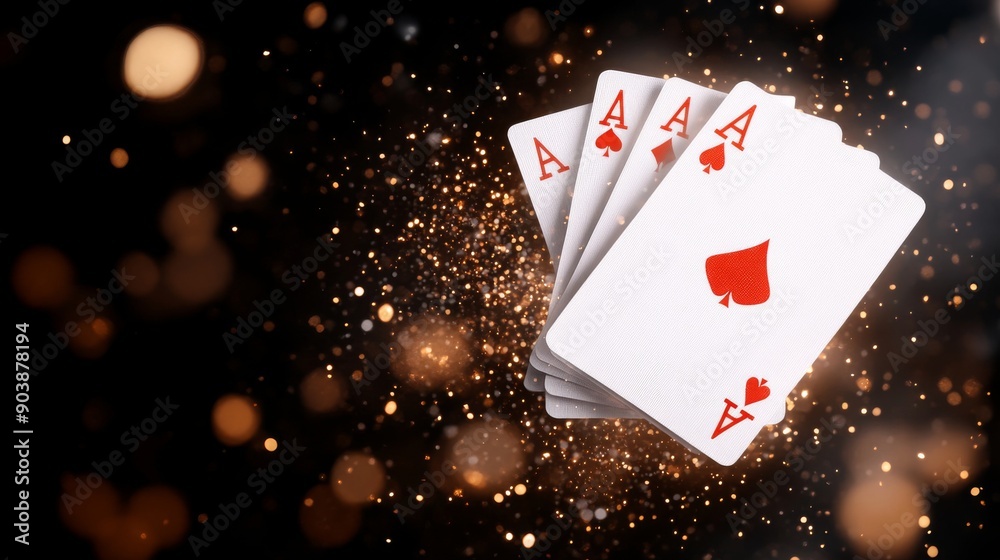 Realistic flying poker cards. This image captures the dynamic movement ...
