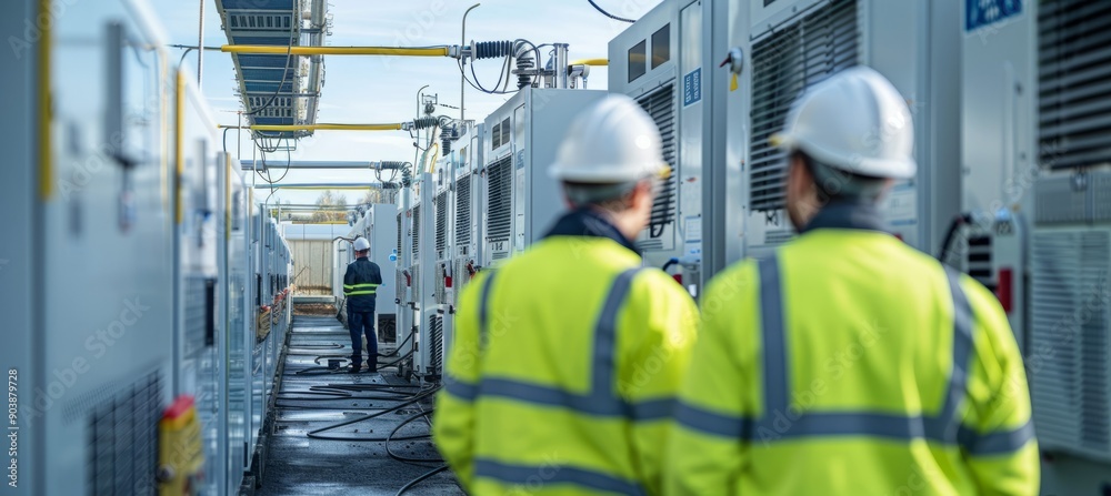 Engineer worker at high voltage electric transformer system. Energy ...