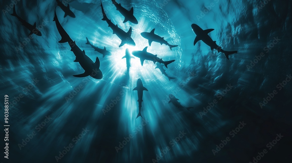 Majestic Sharks Gracefully Swimming in the Crystal Clear Waters of the ...