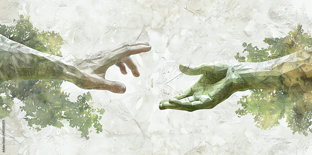 The Creation of Adam and Eve: God forming Adam and Eve in the Garden of ...