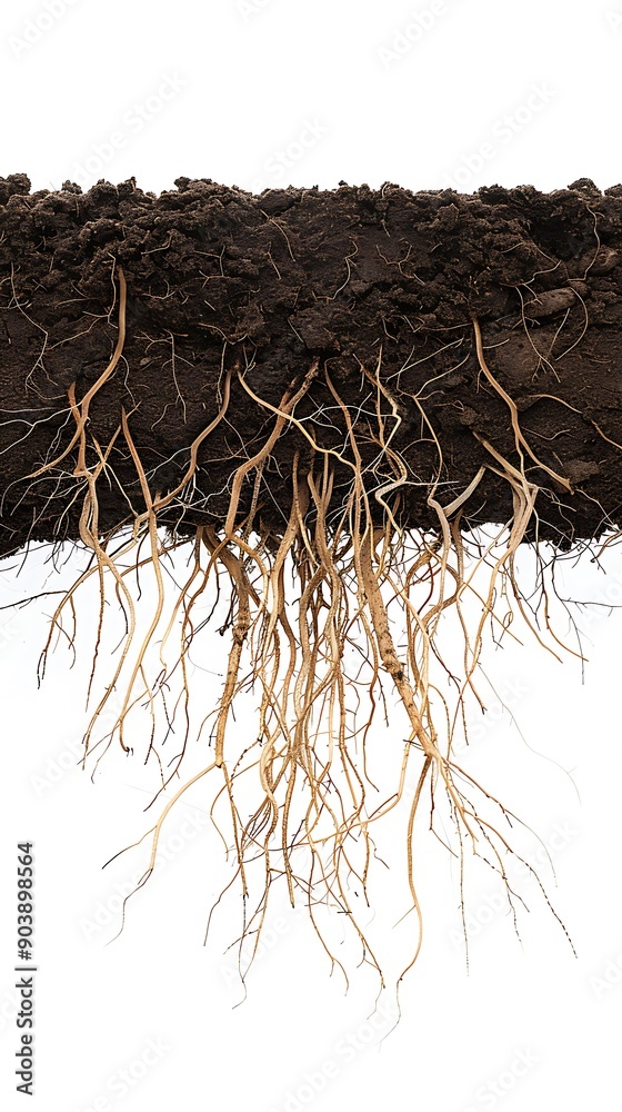Realistic 4K close-up of a healthy, vibrant soil profile with roots ...