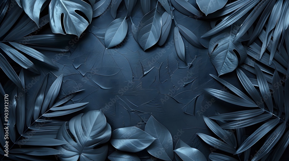 Indigo Jungle Frame: A deep blue textured background adorned with a ...