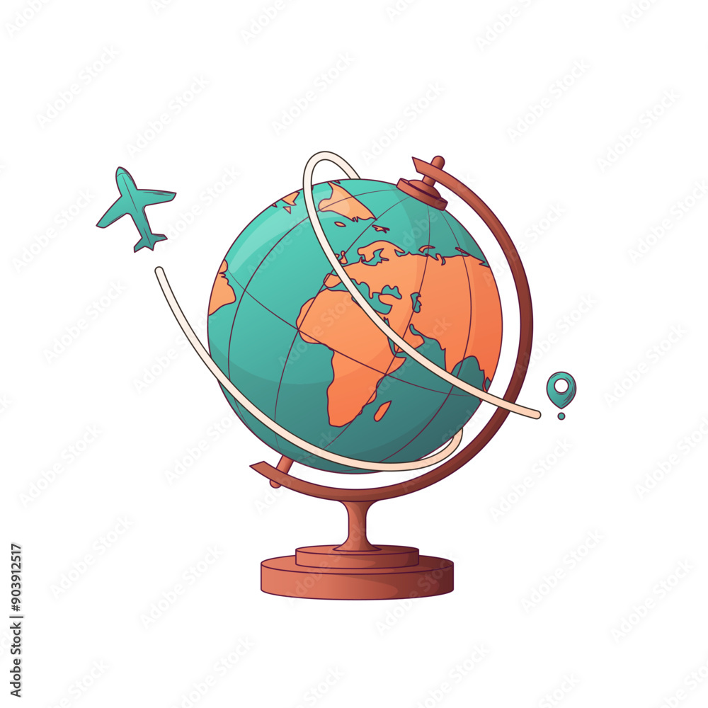 Aircraft route. Vector travel illustration of globe and airplane ...