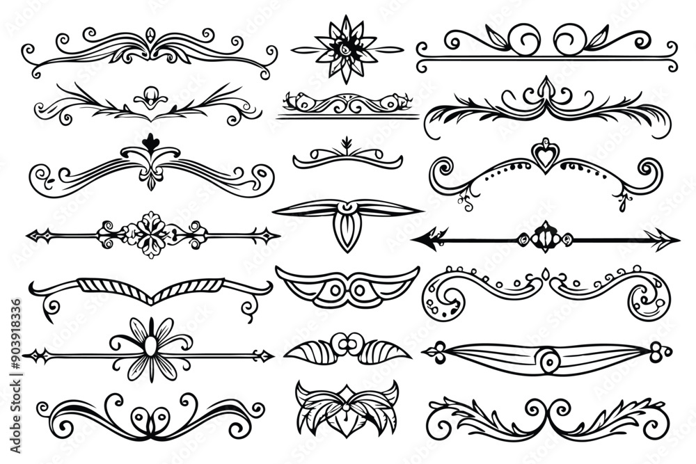 Decorative hand drawn dividers and borders set. Set of swirl dividers ...