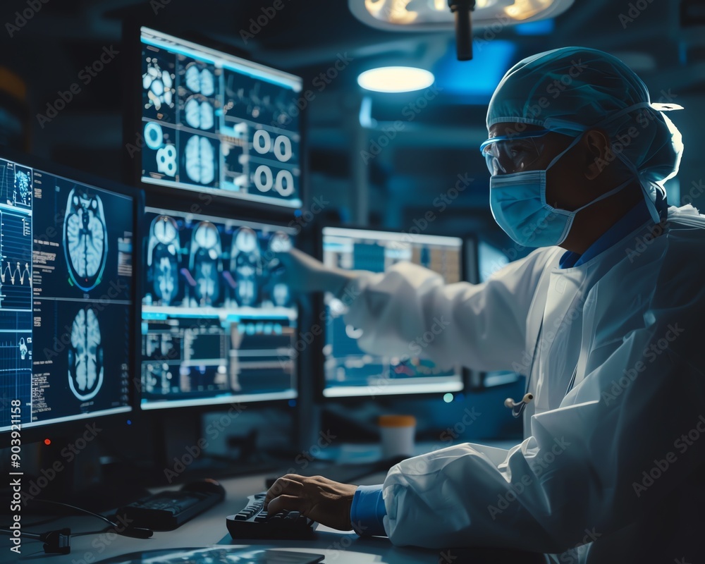 Surgeon using 3D graphics computer for preoperative planning, glassless ...