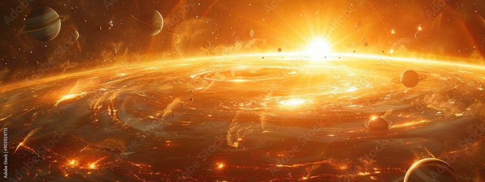 Planetary System: A vibrant illustration of a solar system with a ...