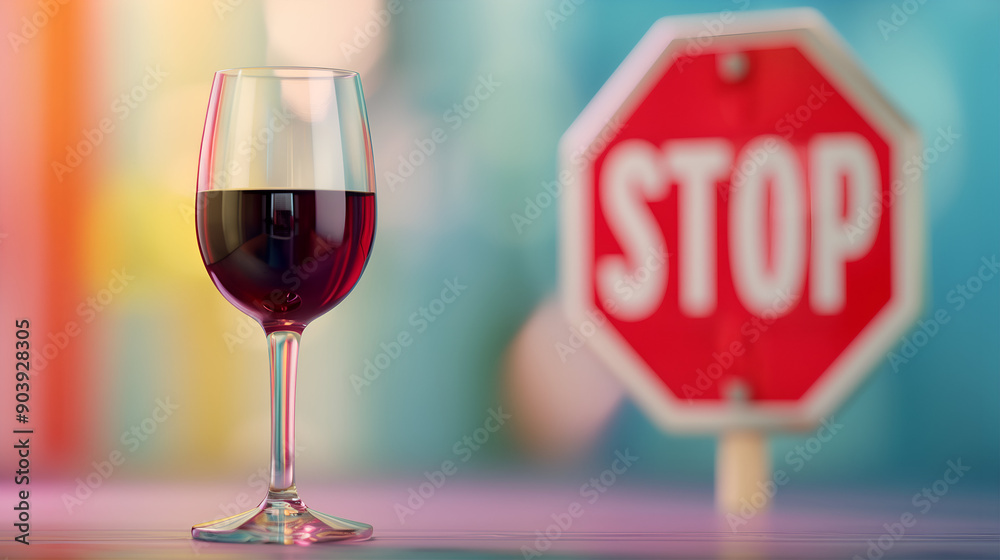 Red Wine Glass with Stop Sign, Quit Drinking Alcohol Prevention and ...