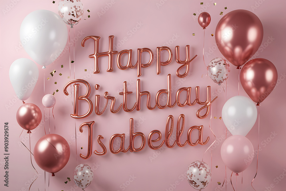Personalized Pink and White Happy Birthday Card for Isabella with Rose ...