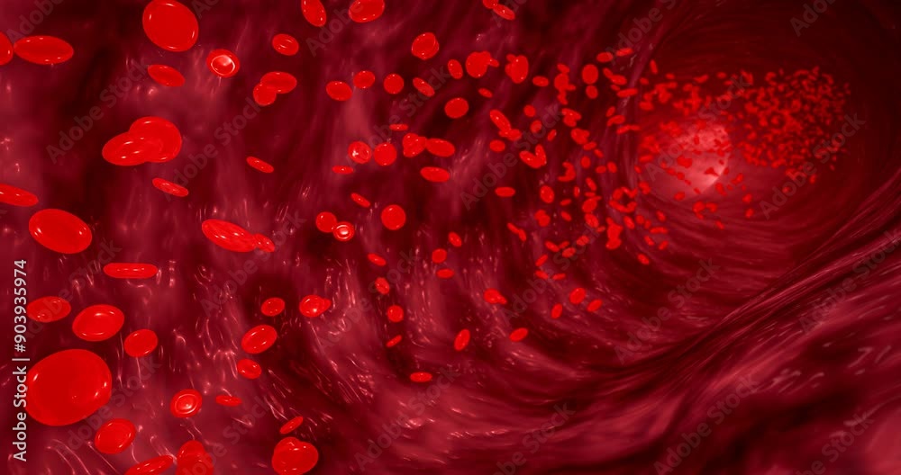 Red blood cells in an artery or blood vessel , flow inside body ...