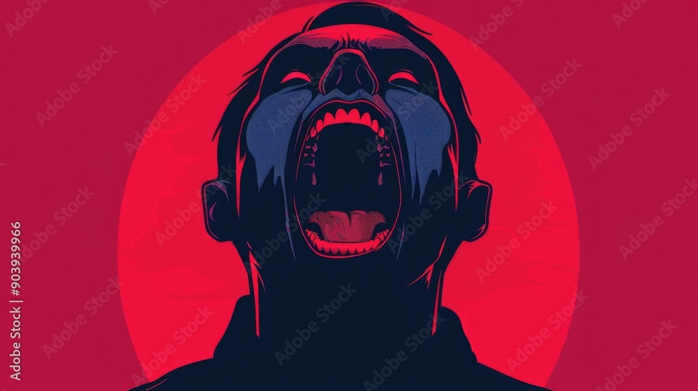 Dramatic depicting a vampire biting scene with intense moody red ...