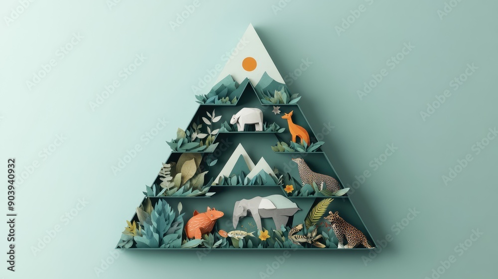 Vibrant Ecosystem Pyramid Made of Paper Cutouts for Ecology Education ...