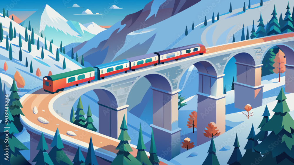 Aerial view of Train passing through famous mountain in Filisur ...