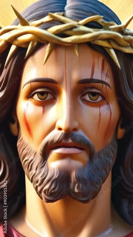 jesus christ face portrait animation 3d sculpture -- 4k 9x16 vertical ...