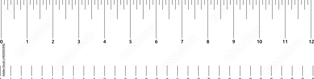 Graduated ruler vector illustration on a white background. Inch and ...