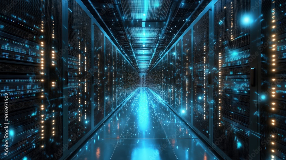 Technology Hubs: Modern Server Room with Rows of Advanced Data Storage Units. High-Tech ...