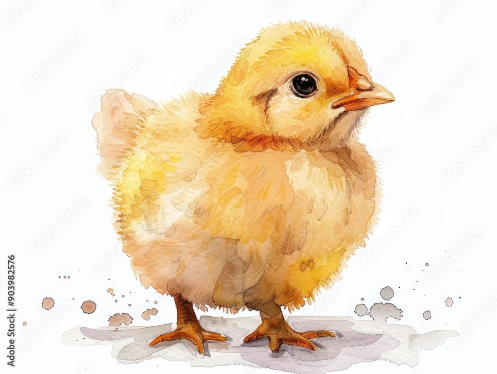 Cute cartoon style hand drawn of a baby chick wearing a hat in a soft ...