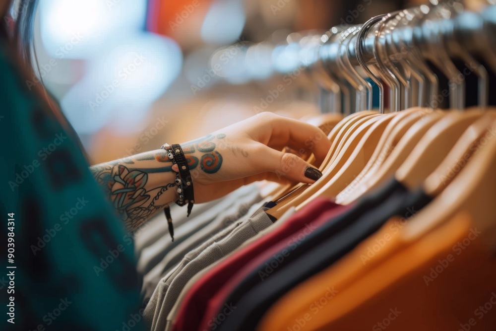 Woman Looking Through Clothing A close up shot of a woman's hand ...