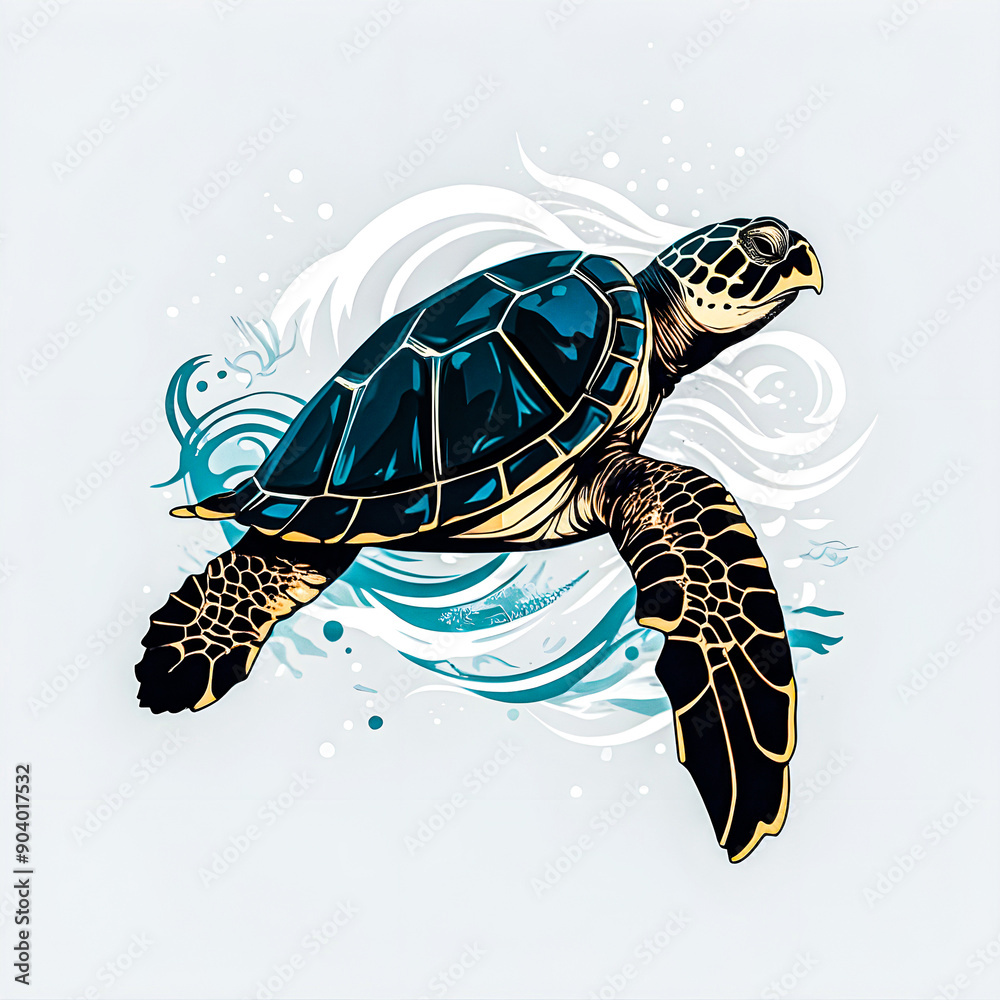 Oceanic Turtle - A sea turtle design with waves and ocean-themed ...