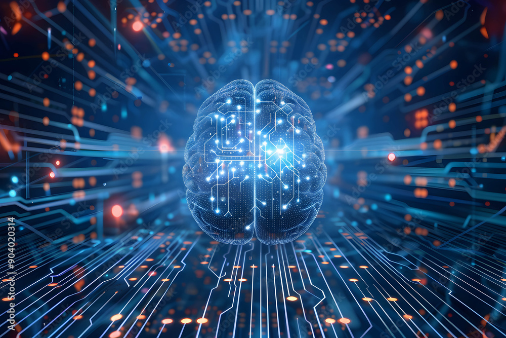 digital brain on circuit pattern, representing artificial intelligence ...