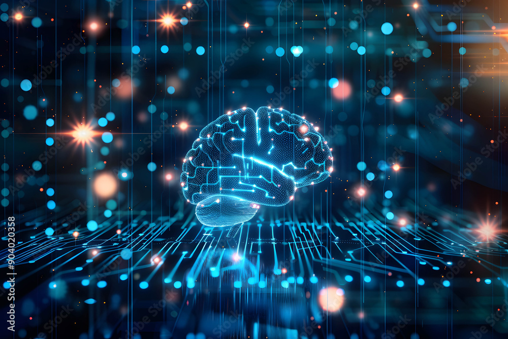 digital brain on circuit pattern, representing artificial intelligence ...