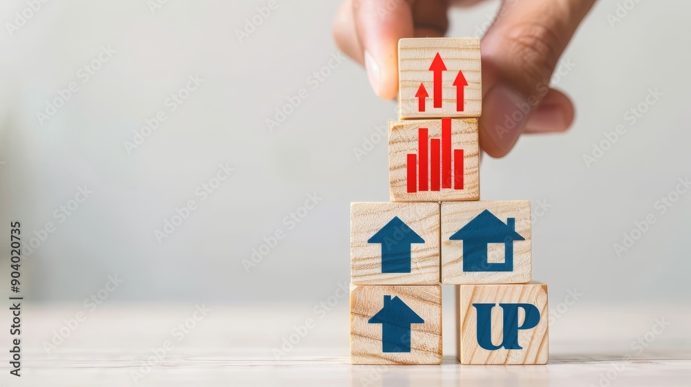 wooden blocks upward trend ม wooden blocks growth chart ม wooden blocks ...