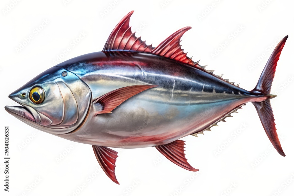 Freshly caught bluefin tuna fish with silver scales and red flesh ...