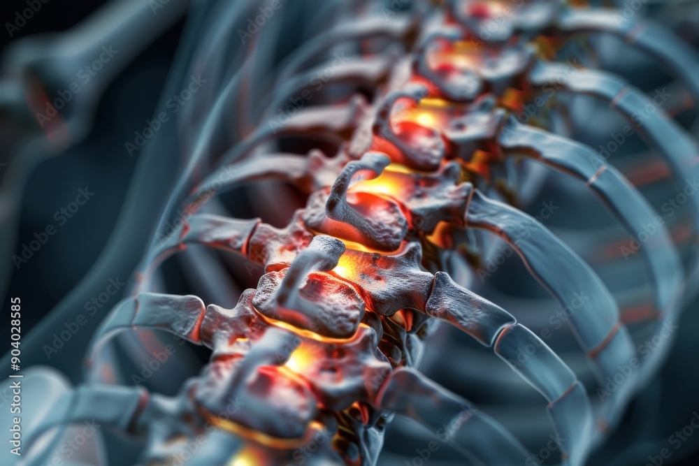 A high-resolution view of the lower back spinal cord and vertebrae ...