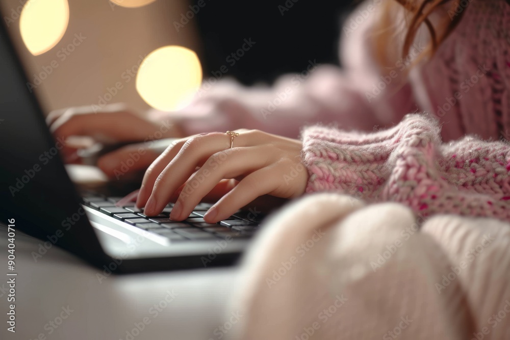 Closeup cropped image student girl hands typing using laptop Closeup ...