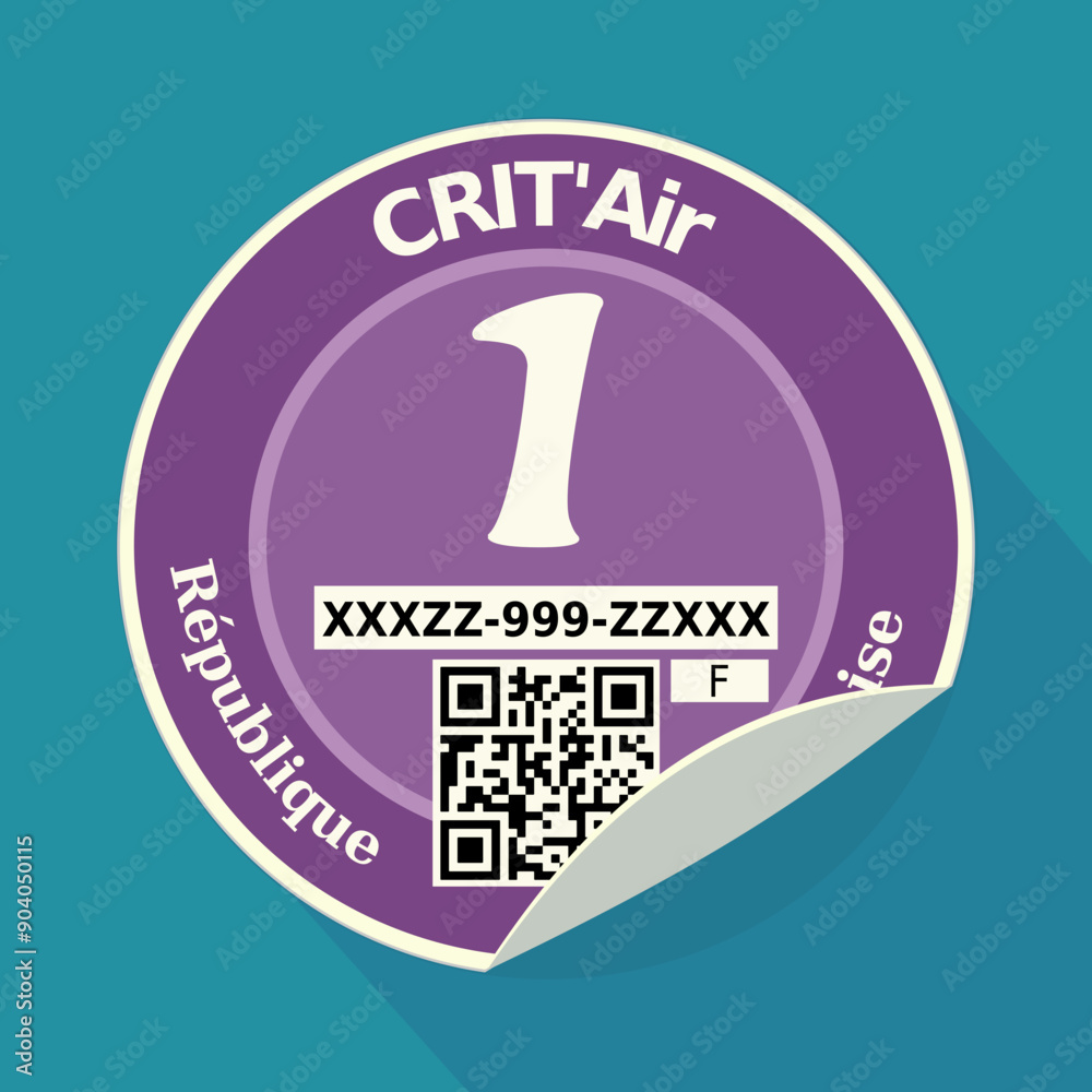 Crit'air sticker of purple classification 1 of low-polluting car of the ...