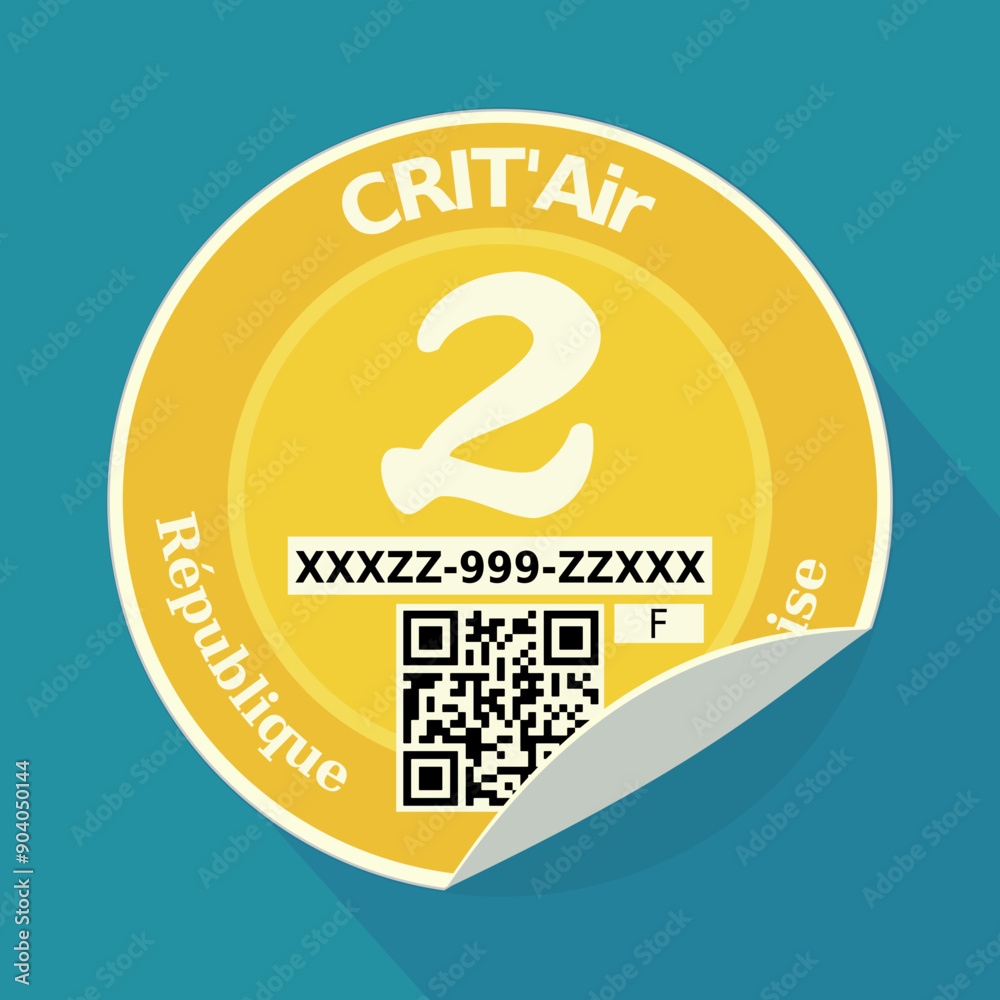 Crit'air yellow classification 2 sticker for polluting cars of the ...