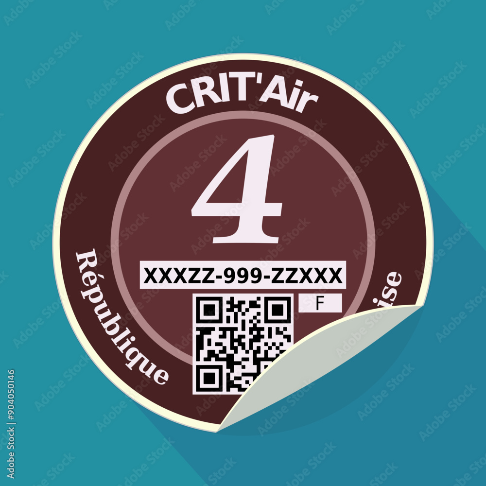Crit'air sticker of brown classification 4 of very polluting car of the ...