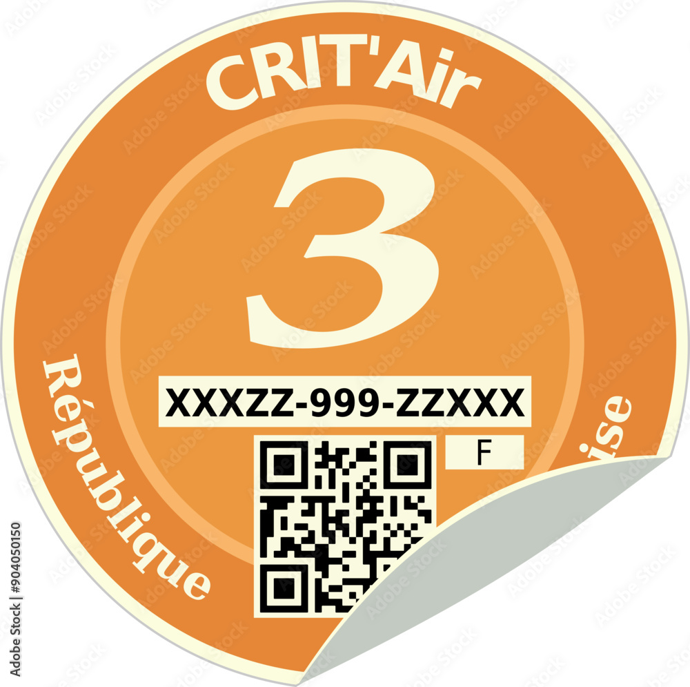 Crit'air sticker of orange classification 3 of polluting car of the ...