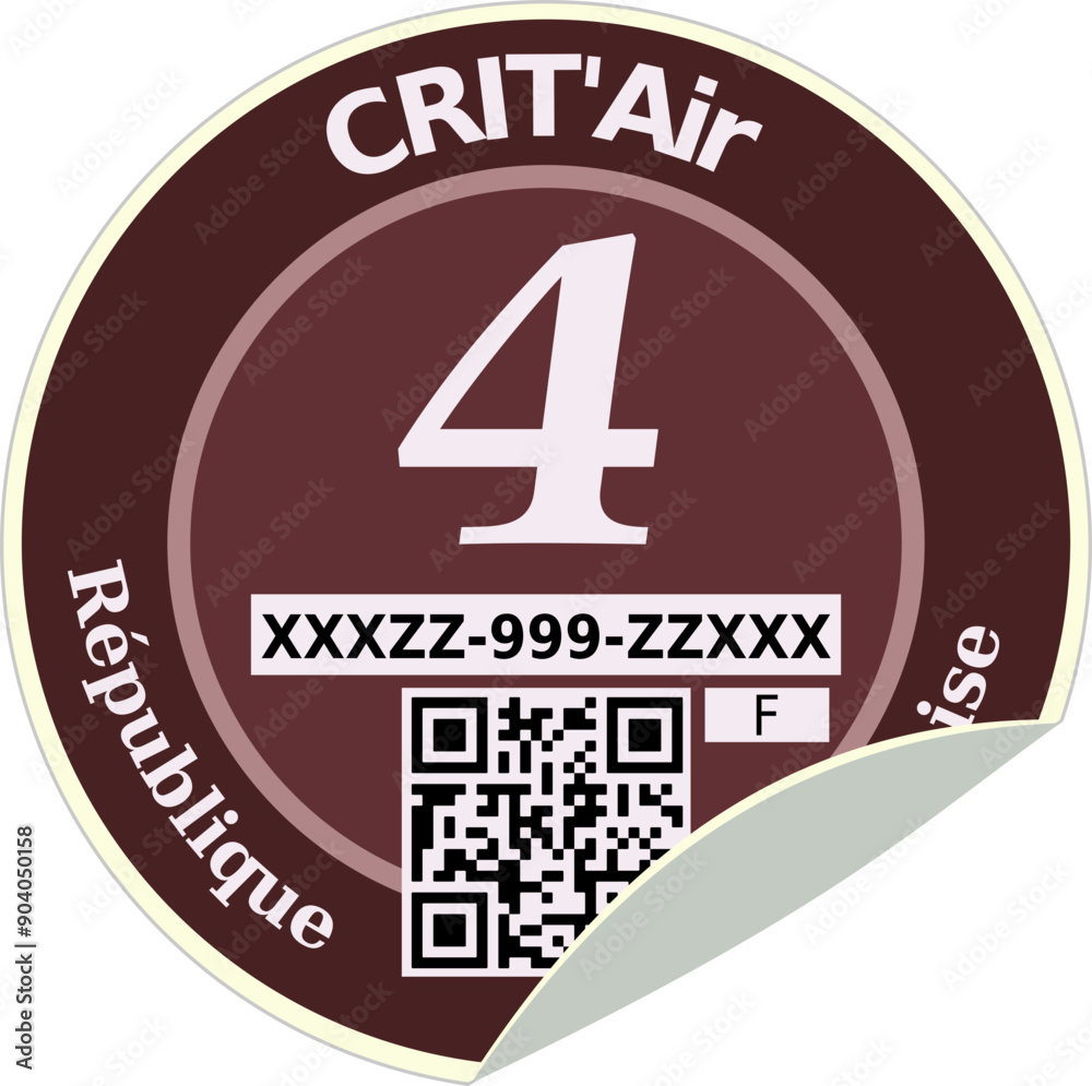 Crit'air sticker of brown classification 4 of very polluting car of the ...