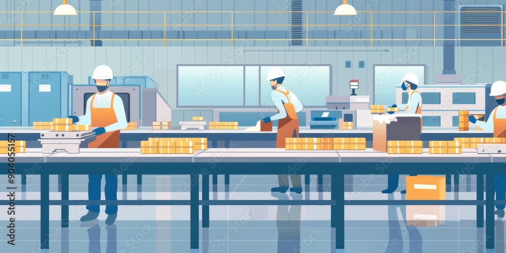 Hygienic Food Packaging Process in Modern Factory Production Line ...