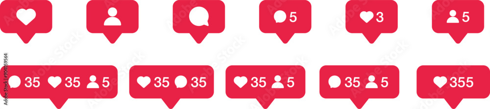 Like, follower and comment set button on transparent background. Social ...