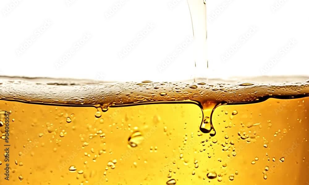 Golden Cascade: A close-up captures the refreshing pour of golden beer ...