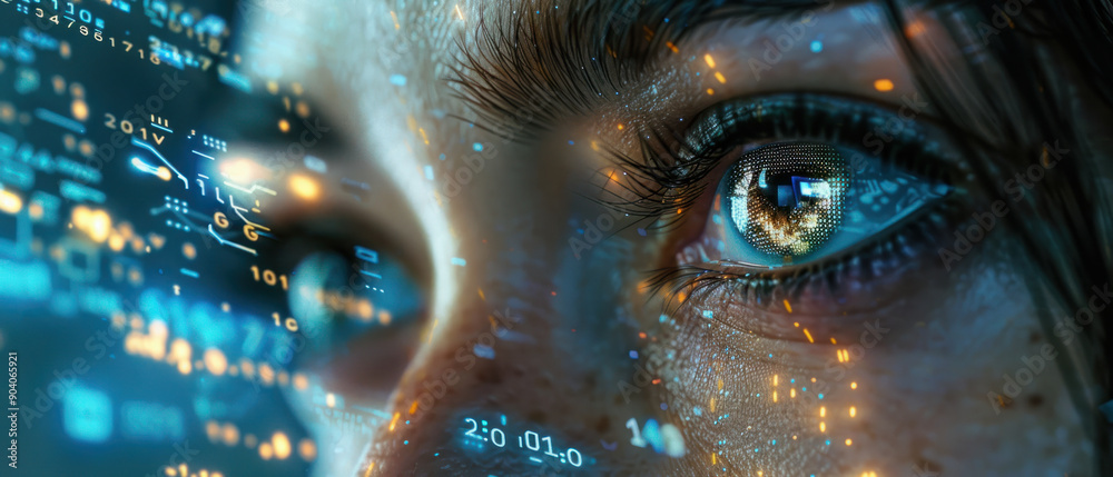 cyber security, A captivating female eye surrounded by a hovering ...