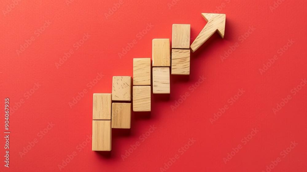 data visualization with wooden blocks and red background , wooden ...