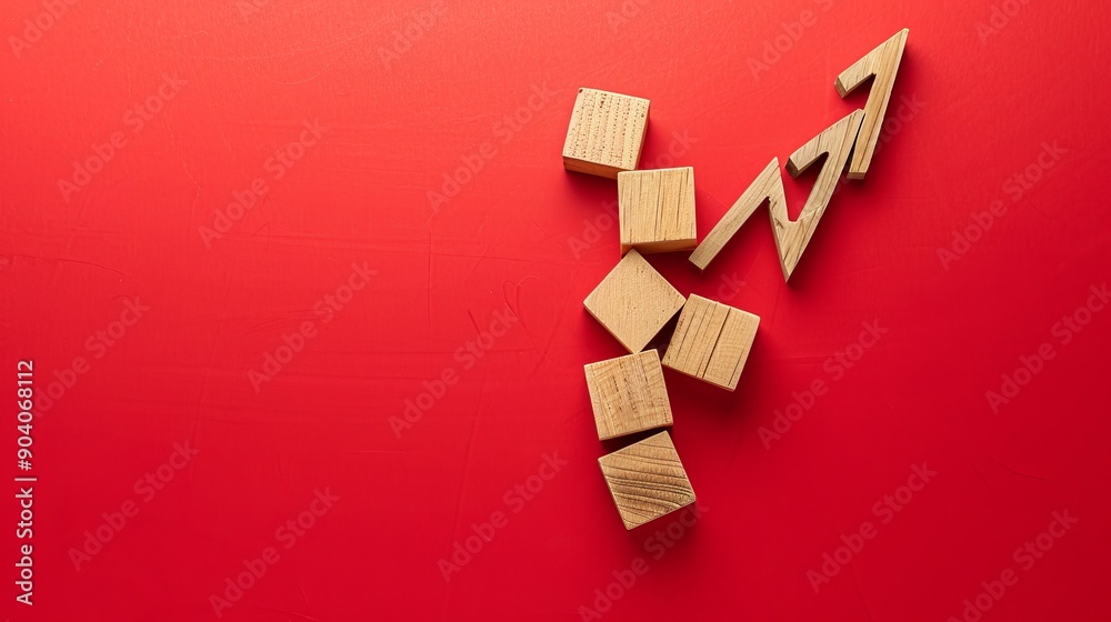 data visualization with wooden blocks and red background , wooden ...