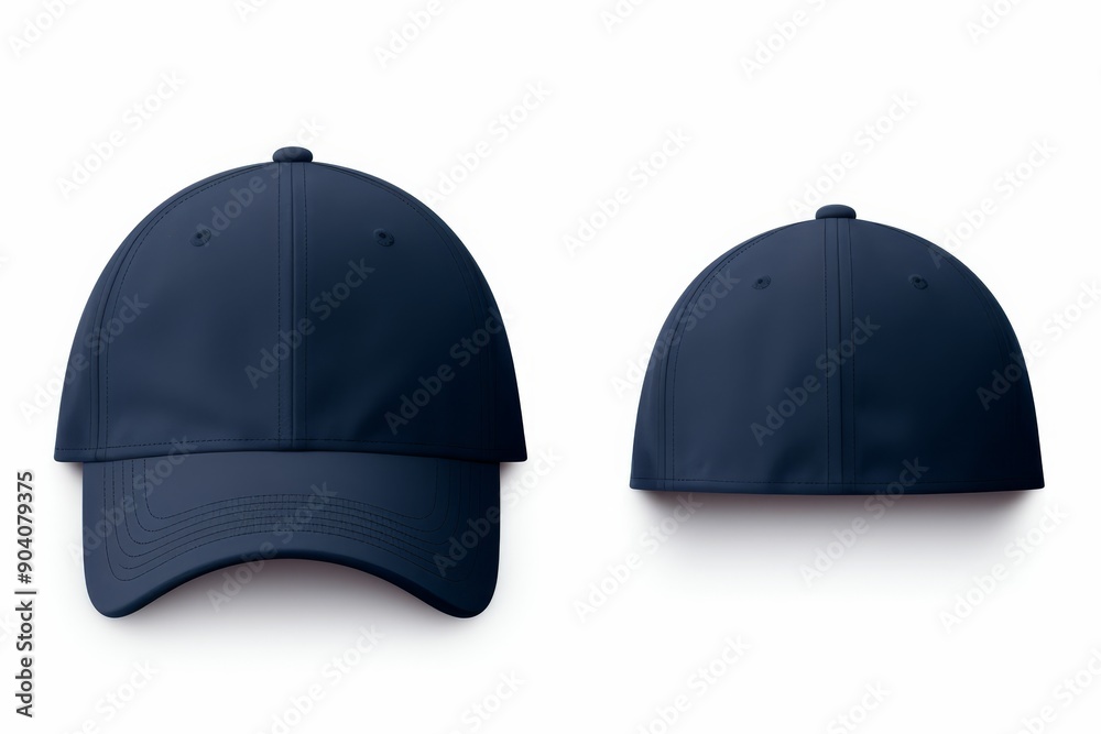 Dark blue baseball cap with front and back views on white background ...