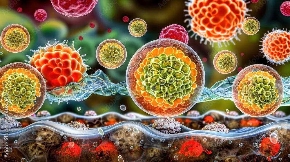 Colorful detailed illustration of viruses and bacteria. This ...