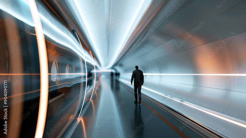 Futuristic Hyperloop Terminal: Passengers Boarding High-Speed Mass ...