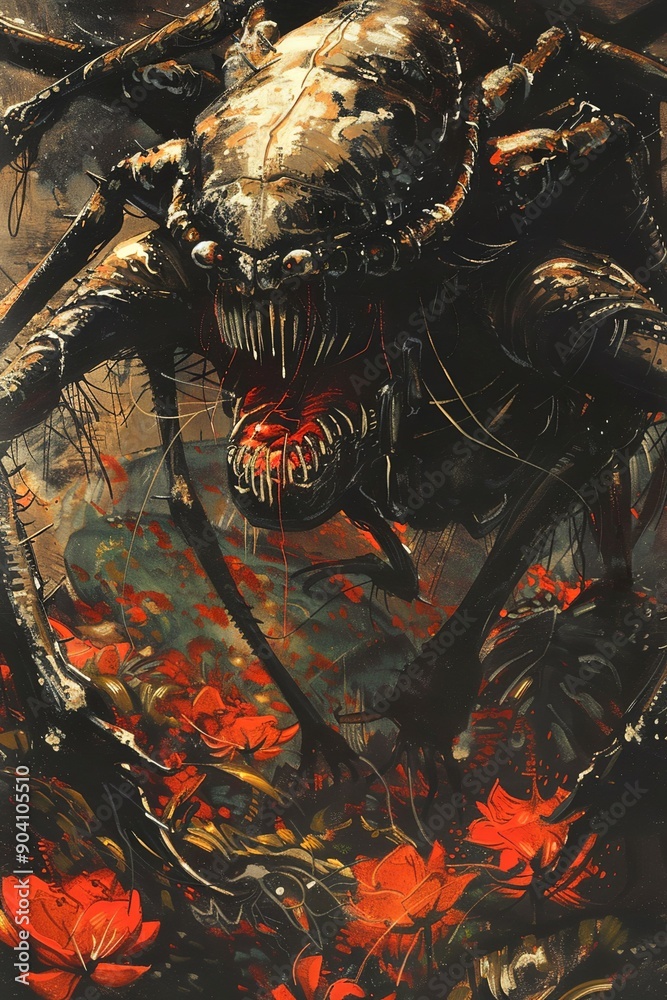 Retro sci-fi lizard plant maneater monster on an alien planet pulp ...